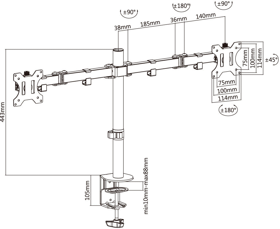 Proper Dual Desk Monitor Mount for 17", 19'', 23", 24'', 28'', 32'', 34''